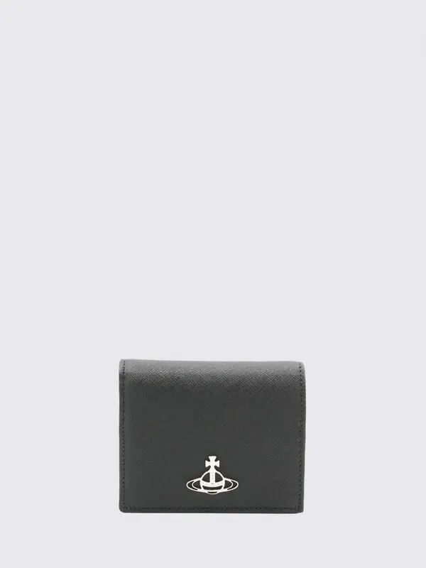 VIVIENNE WESTWOOD Saffiano Leather Bifold Wallet With Orb Logo Plaque - Black