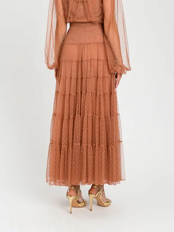 TWINSET Point D'esprit Tulle Midi Skirt