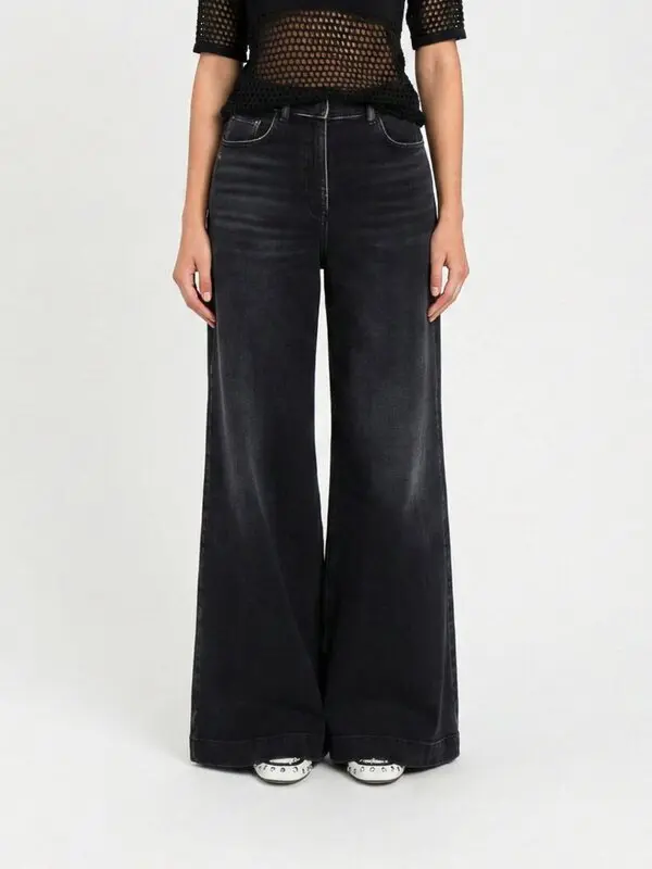 TWINSET Stretch Denim Palazzo Jeans - Black