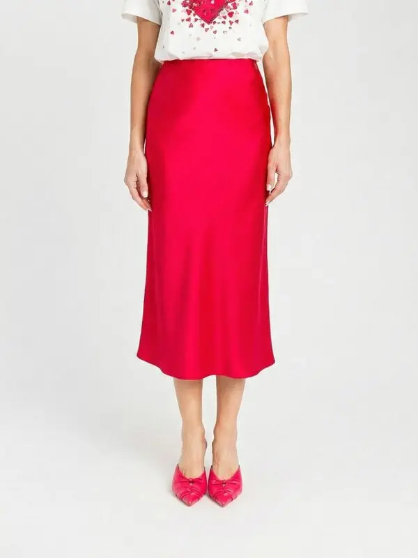 TWINSET Satin Midi Skirt - Fuchsia