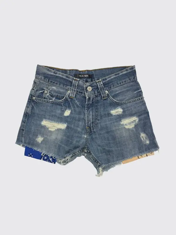 HTC LOS ANGELES Studded Denim Shorts With Bandana Print