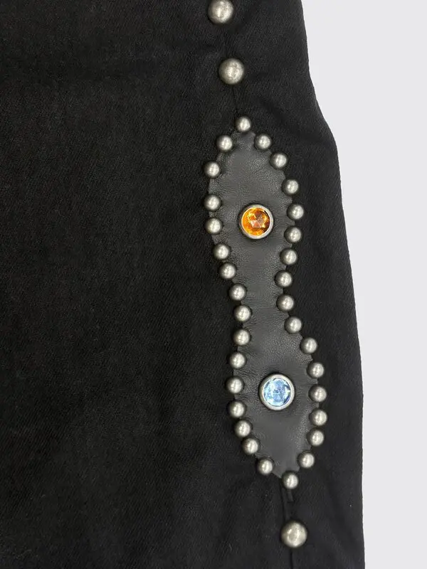HTC LOS ANGELES Straight Fit Studded And Embroidered Cotton Denim Jeans - Black