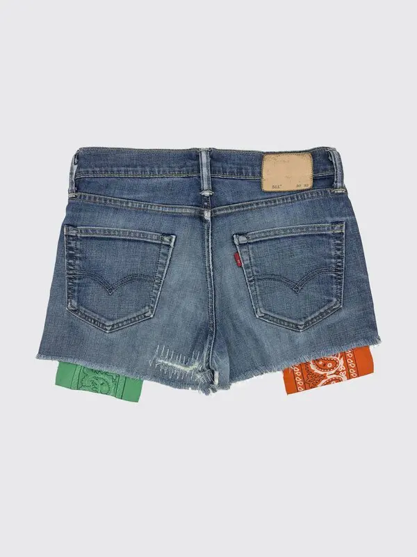 HTC LOS ANGELES High-waisted Studded Denim Shorts With Frayed Hem - Blue