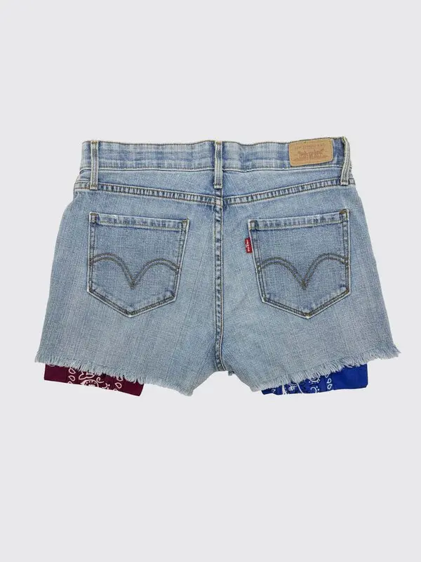 HTC LOS ANGELES High-waisted Studded Shorts With Frayed Hem - Denim