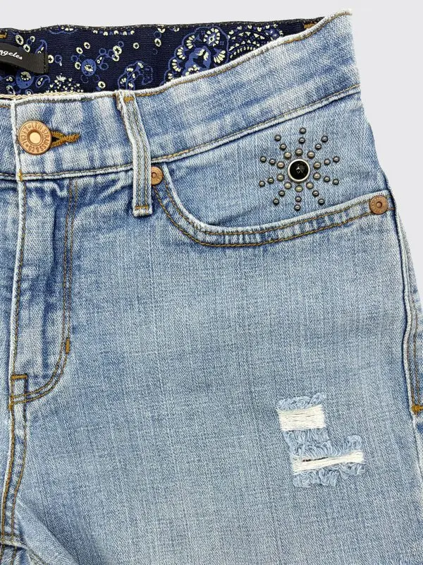 HTC LOS ANGELES High-waisted Studded Shorts With Frayed Hem - Denim