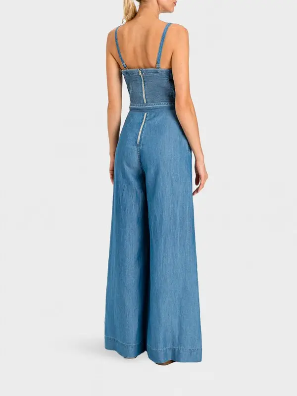 TWINSET Wide-leg Lyocell Jumpsuit With Square Neckline - Denim