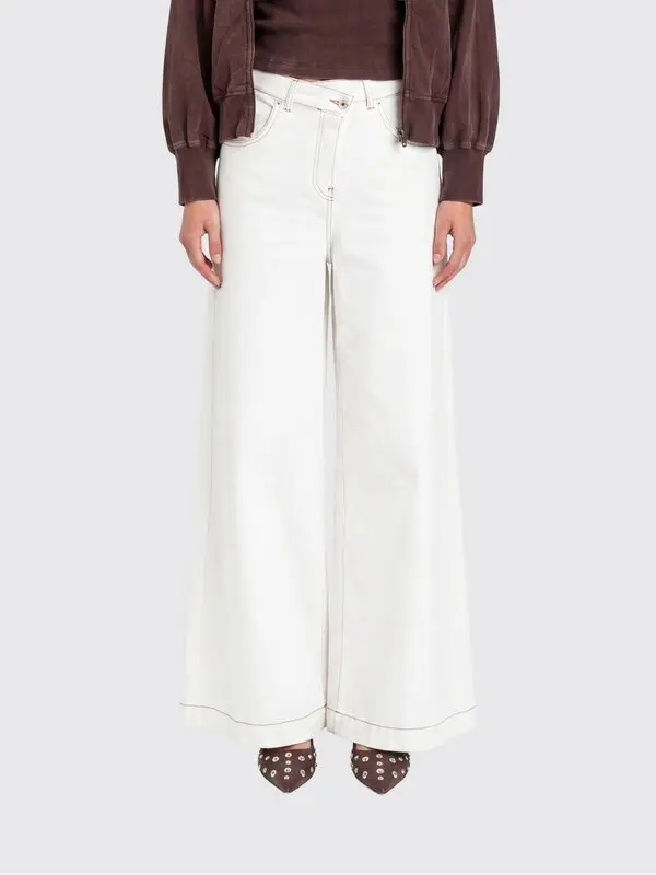 TWINSET High-waisted Wide-leg Jeans In Stretch Denim With Asymmetrical Closure - Milk