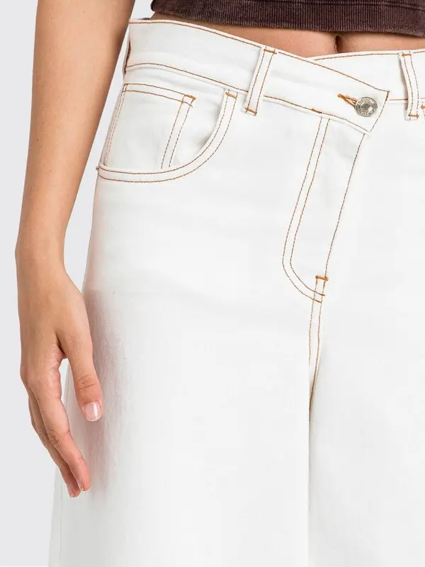 TWINSET High-waisted Wide-leg Jeans In Stretch Denim With Asymmetrical Closure