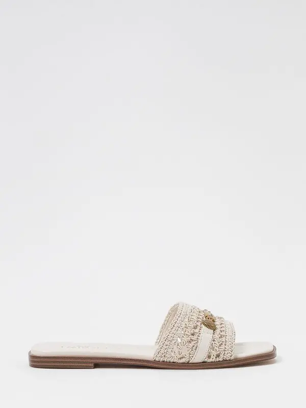 TWINSET Crochet Polyester Slide Sandals With Low Heel And Square Toe - Pearl