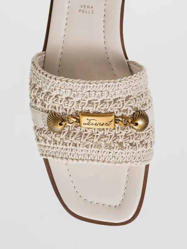 TWINSET Crochet Polyester Slide Sandals With Low Heel And Square Toe