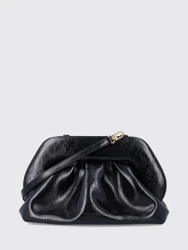 THEMOIRE Bios Draped Vegan Leather Clutch With Removable Strap - Black