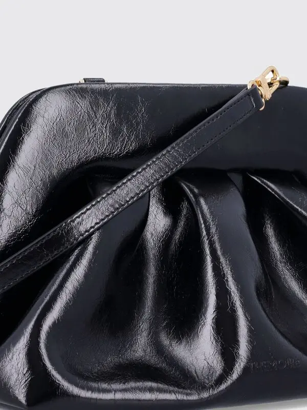THEMOIRE Bios Draped Vegan Leather Clutch With Removable Strap - Black
