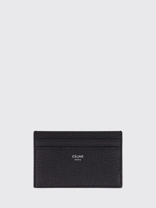 Celine Flat Grained Calfskin Card Holder With Lettering Logo