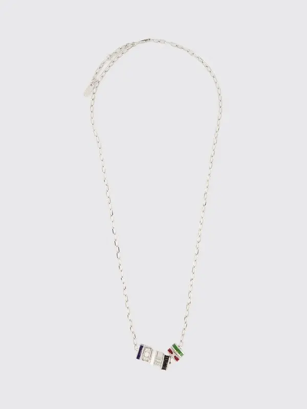 Celine Adjustable Enameled Brass Necklace With Charms And Set Rhinestones - Grey