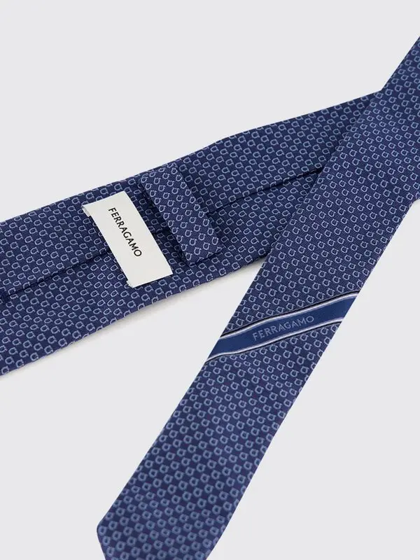 FERRAGAMO All-over Gancini Monogram Pattern Pure Silk Tie
