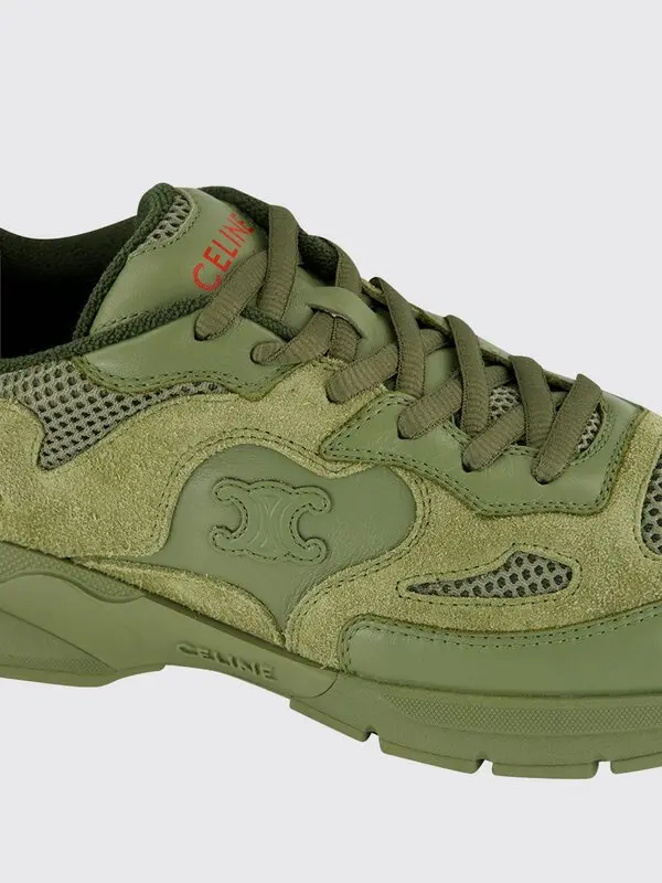 Celine Low Top Sneakers In Mesh And Suede With Monogram Pattern - Green