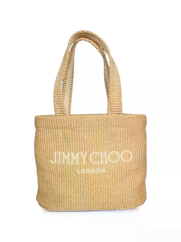 JIMMY CHOO Woven-raffia Logo-embroidered Tote Bag - Neutrals