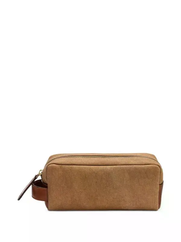 LA PORTEGNA Leather-trimmed Canvas Wash Bag