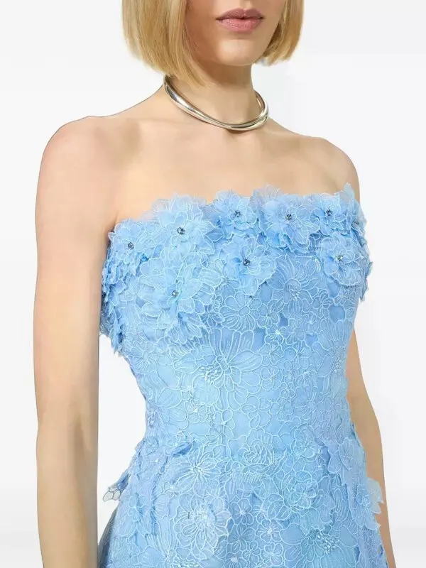 Costarellos Anessa Embroidered Strapless Midi Dress