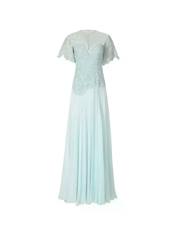 Costarellos Elara Crystal-embellished Silk-georgette Gown - Blue