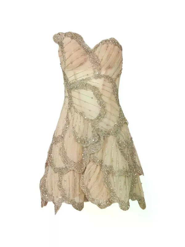 Costarellos Sylvie Crystal-embellished Silk Mini Dress - Neutrals