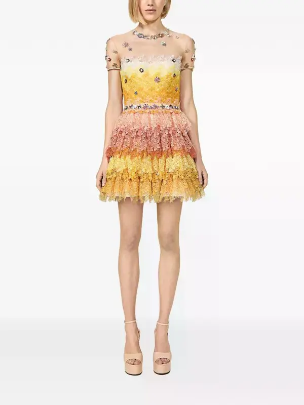 Costarellos Orielle Tiered Lace Mini Dress