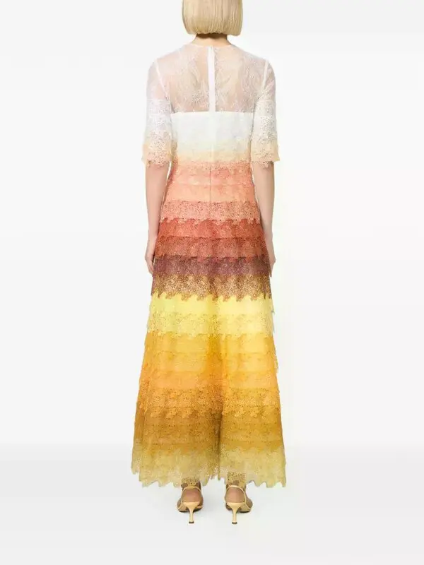 Costarellos Sinda Gossamer Lace Tiered Midi Dress