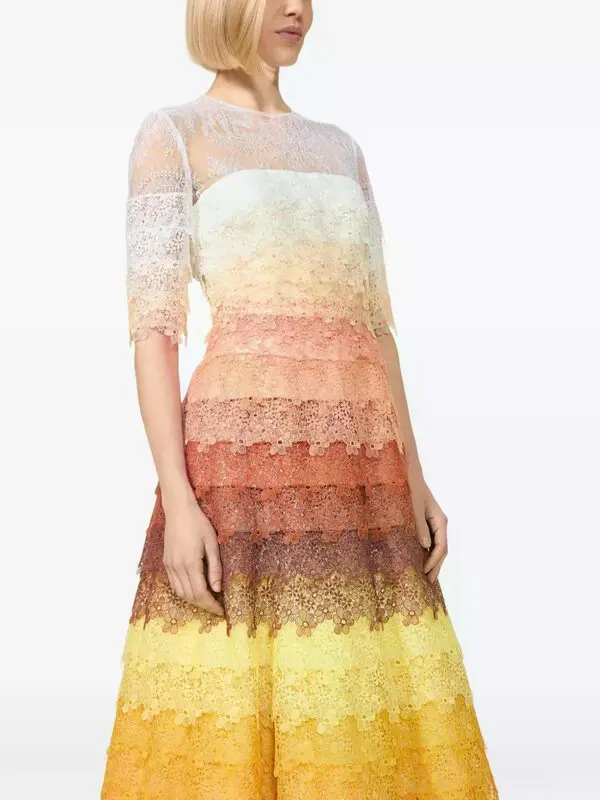 Costarellos Sinda Gossamer Lace Tiered Midi Dress