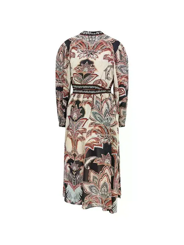 Farm Rio Tapestry Dream Paisley-print Pussy-bow Midi Dress - Neutrals