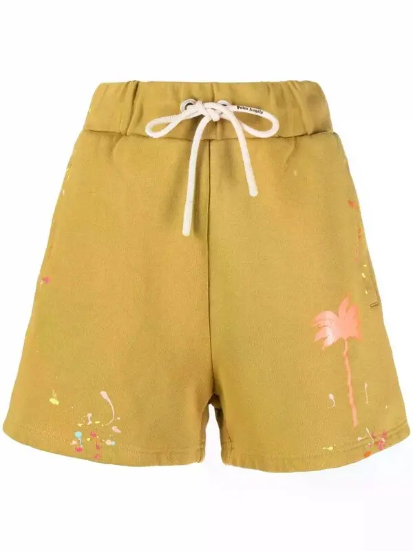 Palm Angels Paint Splatter Cotton Shorts - Yellow