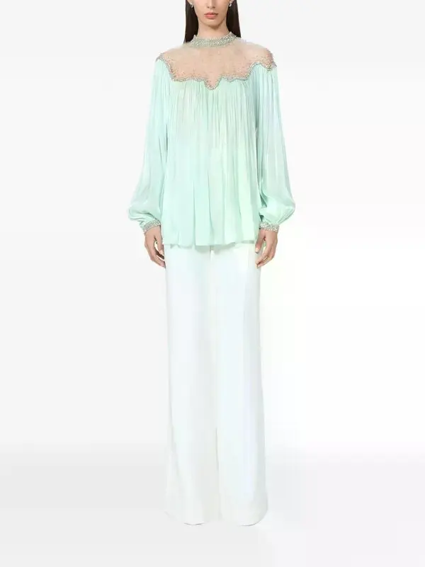 Costarellos Timma Crystal-embellished Georgette Blouse - Green