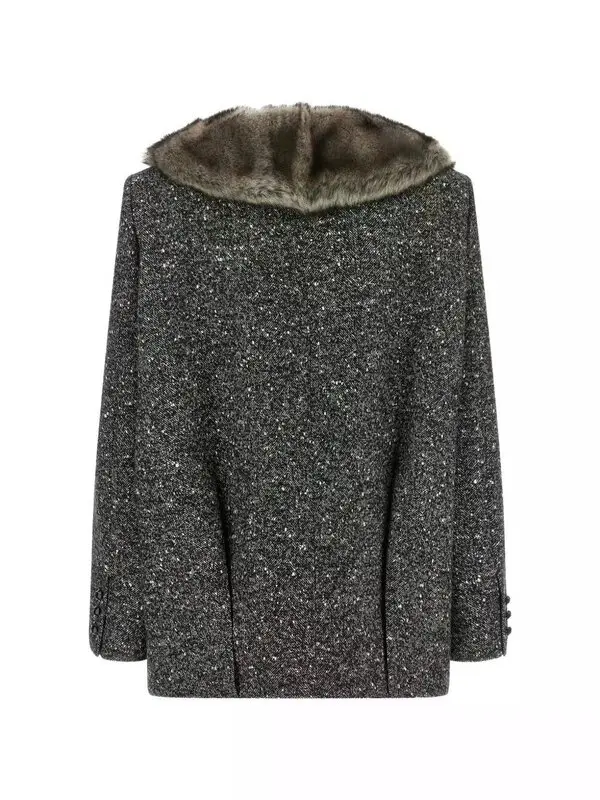 Valentino Garavani Single-breasted Chevron Bouclé Caban With Shearling