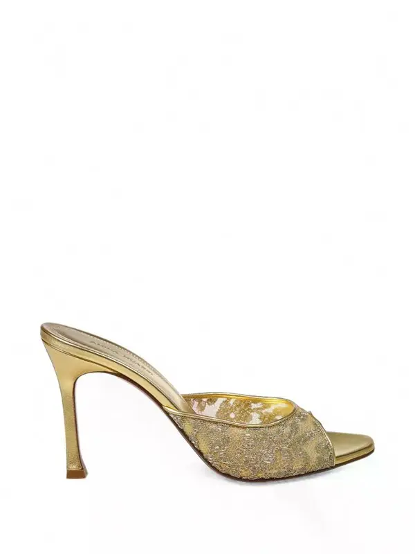 Amina Muaddi Alexa Lace Sandals - Gold