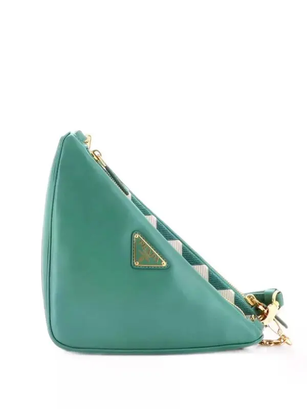Prada Double Symbole Triangle Bag Leather And Jacquard Mini Shoulder Bag - Green