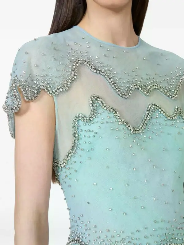 Costarellos Zaria Crystal-embellished Tiered Gown