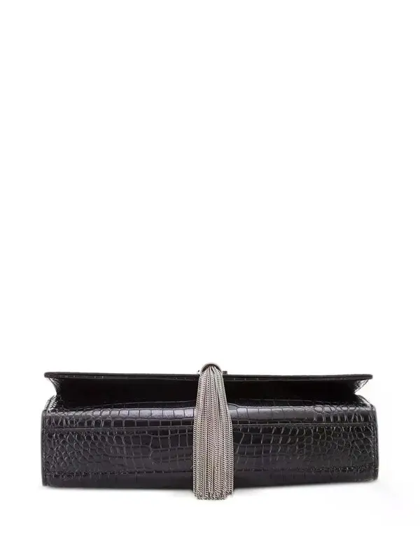 Saint Laurent Classic Monogram Tassel Crocodile Embossed Leather Medium Crossbody Bag