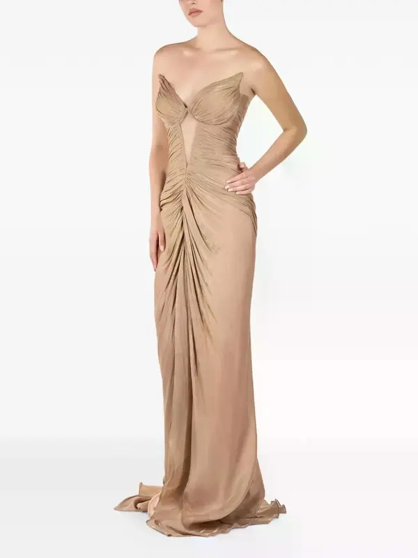 ANDREEA VENECIUC Champagne Glow Ruched Strapless Gown