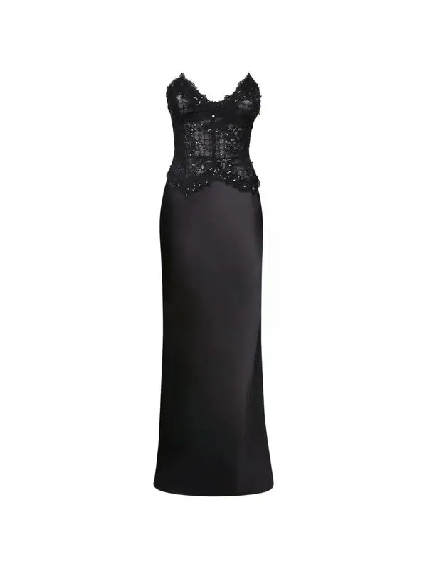 NISSA Lace-panelled Sequin-embellished Maxi Dress - Black