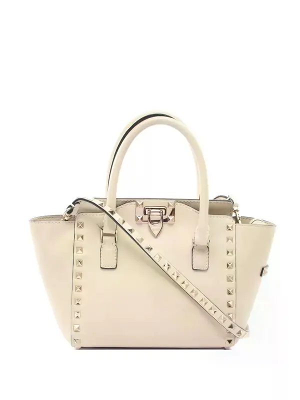 Valentino Garavani 2000s Rockstud Calf Leather Tote Bag - Neutrals