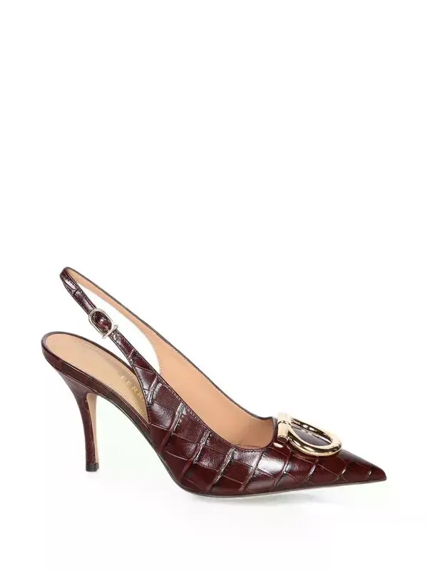 FERRAGAMO Gancini Croc-effect Slingback Pumps - Brown