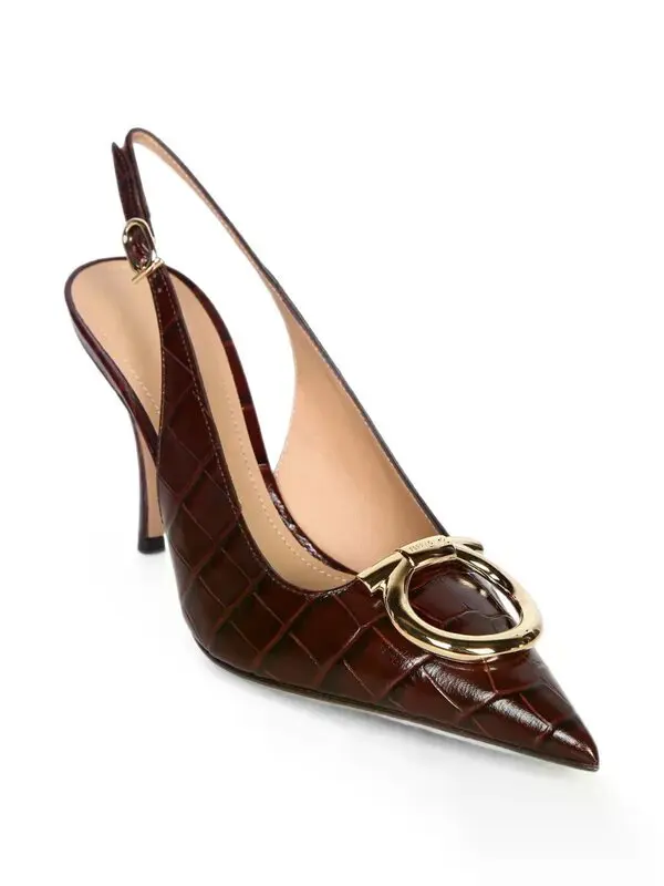 FERRAGAMO Gancini Croc-effect Slingback Pumps