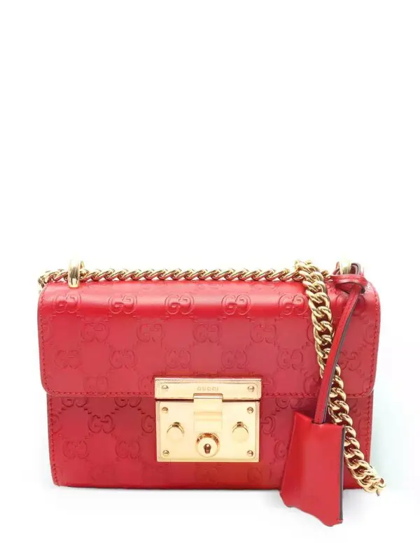 Gucci 2010s Small Padlock Guccissima Shoulder Bag - Red
