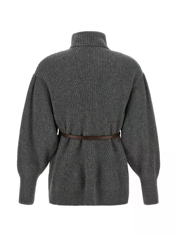 Brunello Cucinelli Belted Chevron-knit Cardigan - Grey