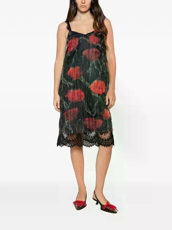 WILLY CHAVARRIA Fondo Floral-pattern Lace-trim Midi Dress