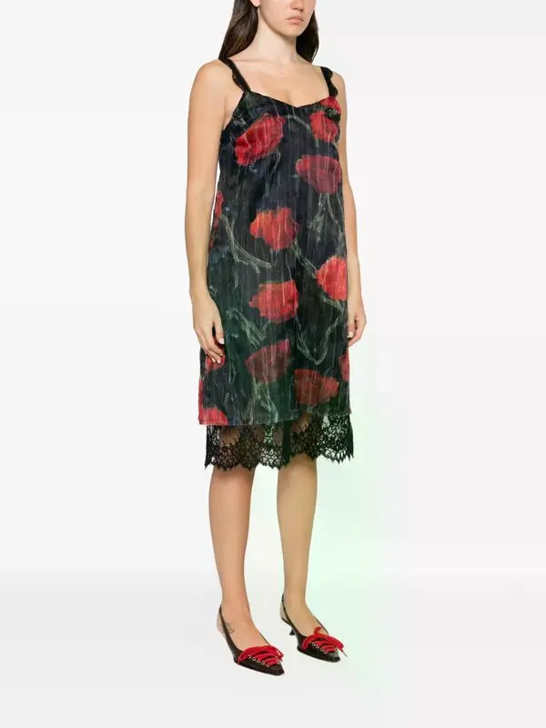 WILLY CHAVARRIA Fondo Floral-pattern Lace-trim Midi Dress