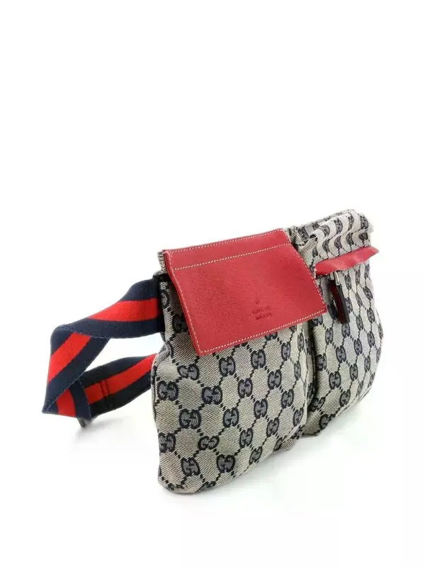 Gucci Vintage Double Gg Canvas With Leather Belt Bag