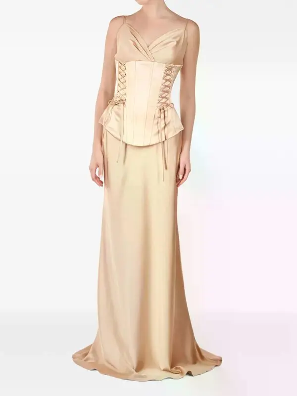 ANDREEA VENECIUC Champagne Élise Lace-up Corset Maxi Dress - Neutrals