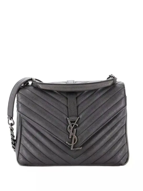 Saint Laurent Classic Monogram College Bag Matelasse Chevron Leather Medium Crossbody Bag - Grey