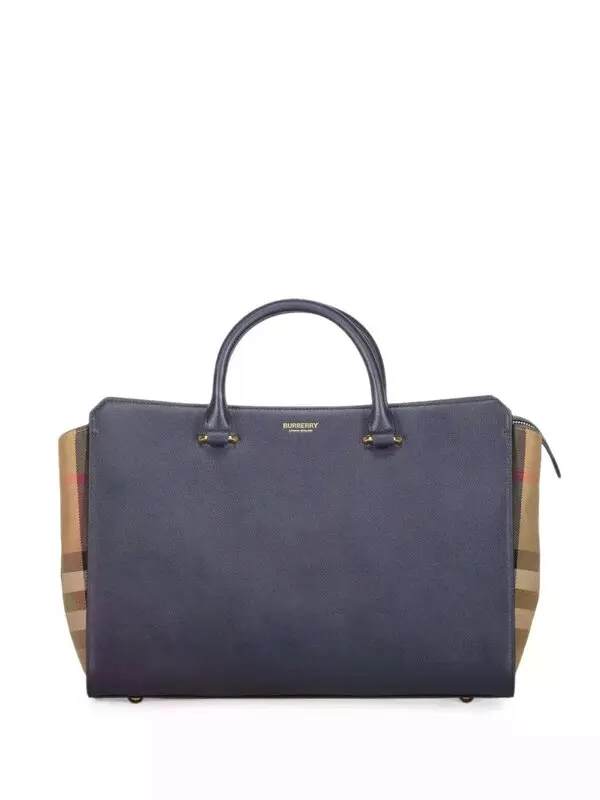 Burberry Check-panel Leather Tote Bag