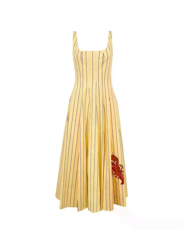 Staud Wells Stripe-print Lobster-embroidered Midi Dress - Yellow